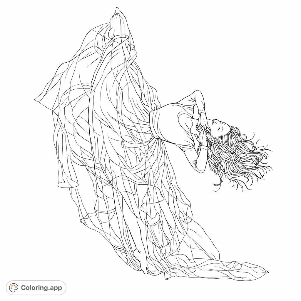 Dynamic Dance Pose with Flowing Fabric - Coloring.app