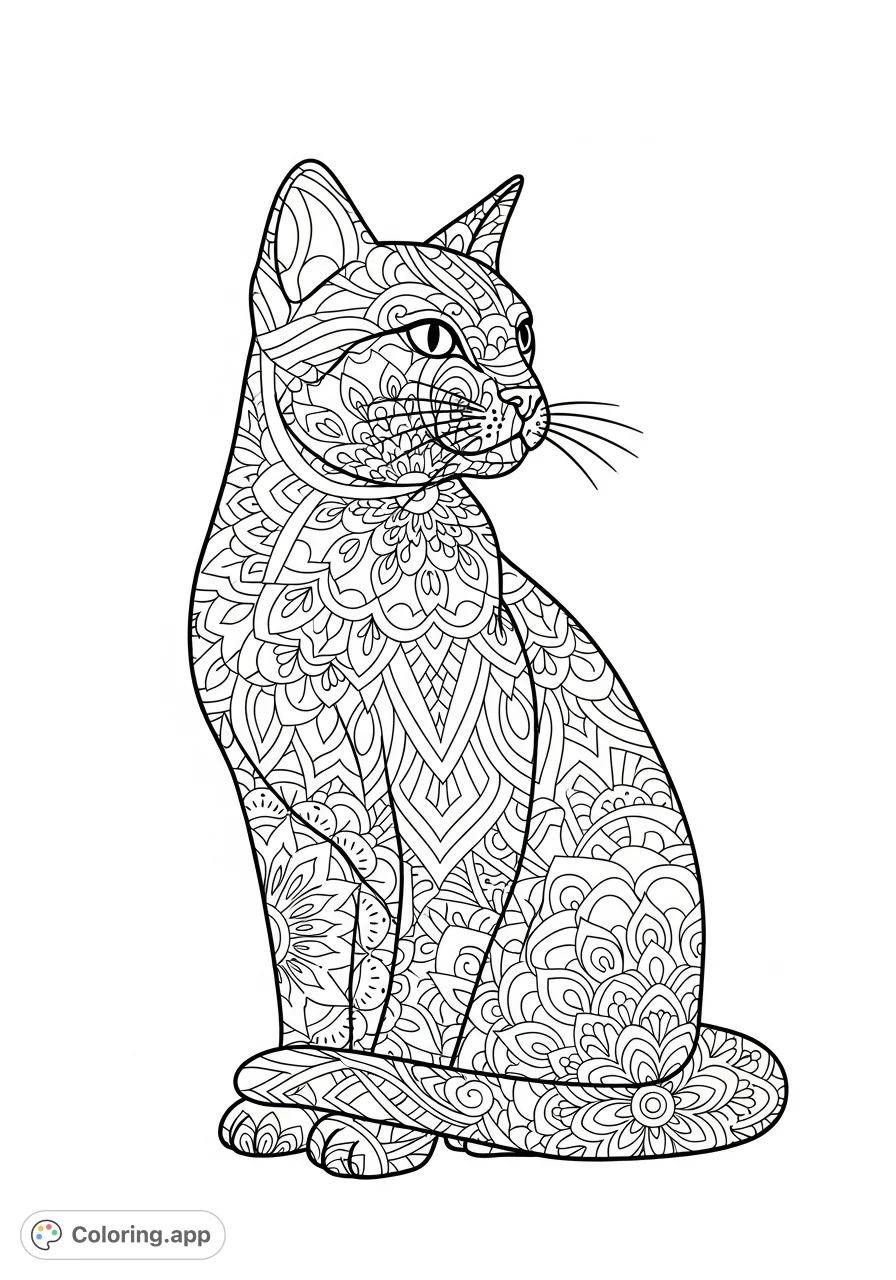 Intricate Patterned Cat Profile - Coloring.app