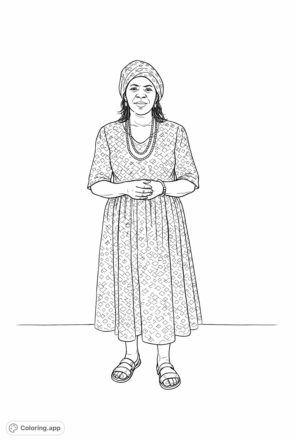 Woman in Traditional Attire - Coloring.app