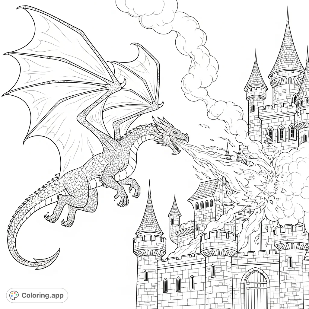 Fiery Dragon Castle Assault - Coloring.app