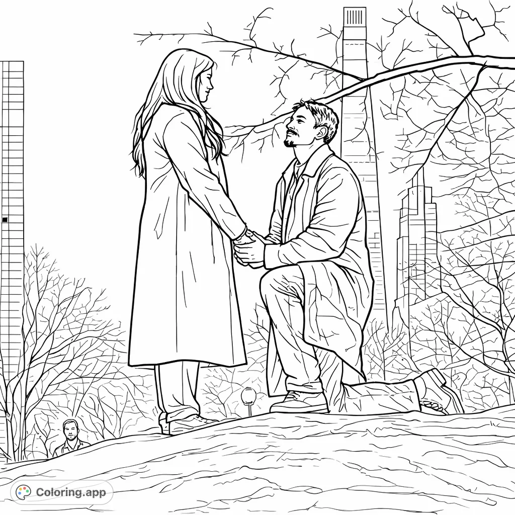 Romantic City Park Proposal - Coloring.app