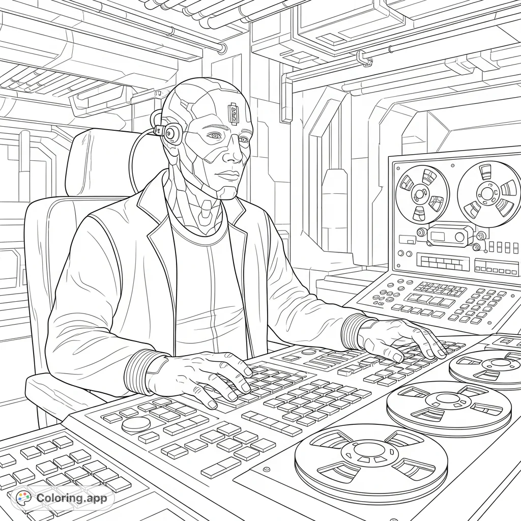 Cybernetic Operator at Console - Coloring.app
