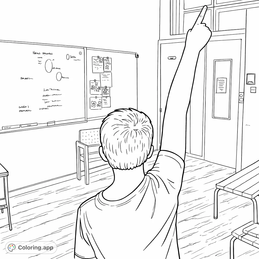 Classroom Hand Raised Moment - Coloring.app