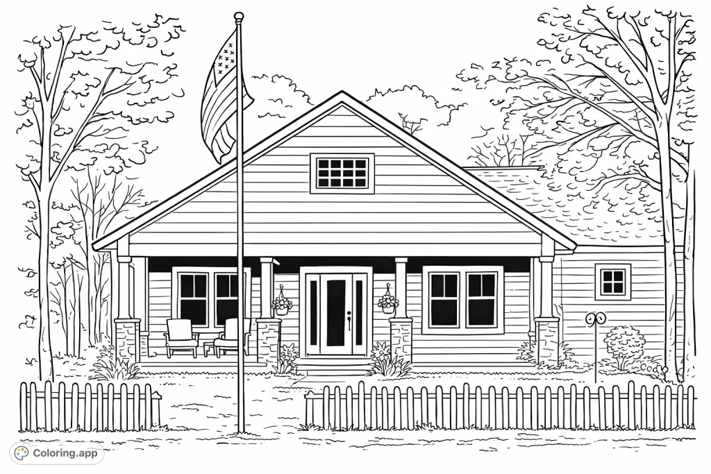 Charming Gabled Home and Garden - Coloring.app