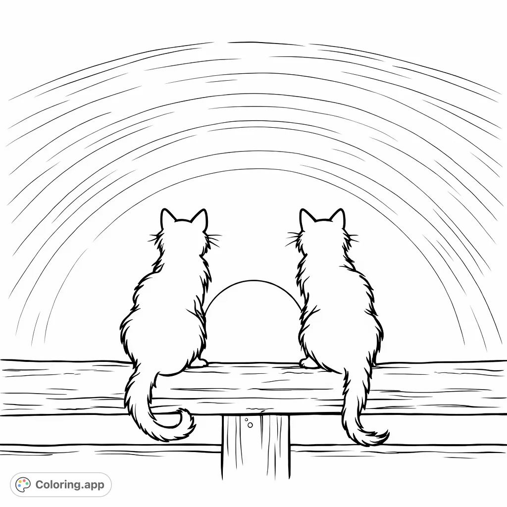 Two Cats on a Fence Sunset - Coloring.app