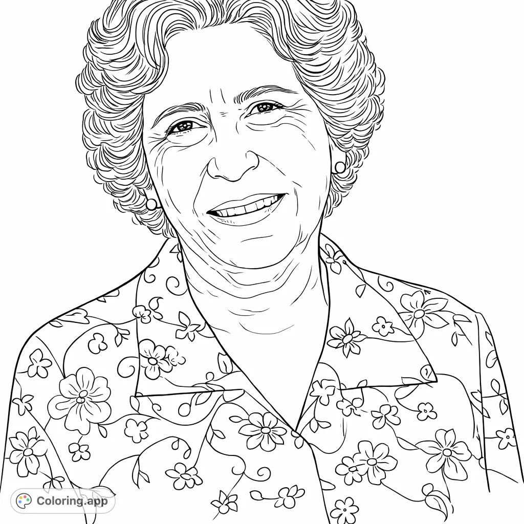 Smiling Woman Floral Portrait - Coloring.app