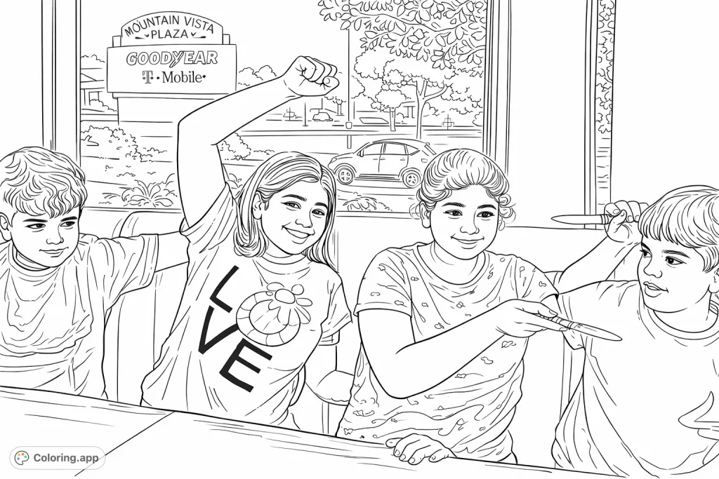Friends at the Diner Booth - Coloring.app