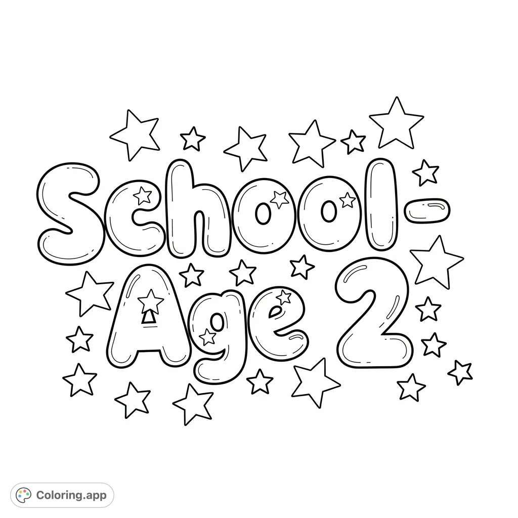 School-Age 2 Bubble Letters - Coloring.app