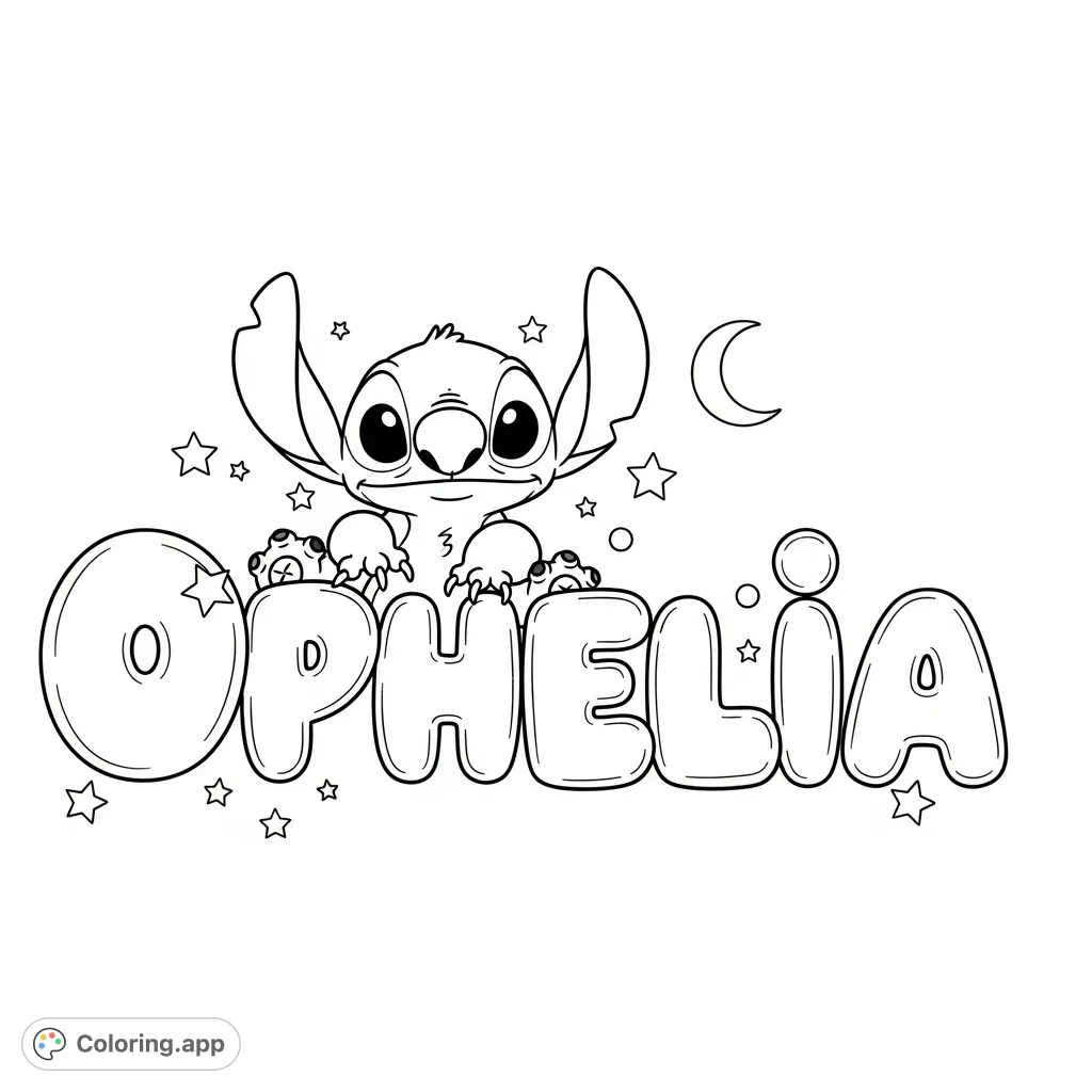 Stitch and Ophelia's Bubble Letters - Coloring.app
