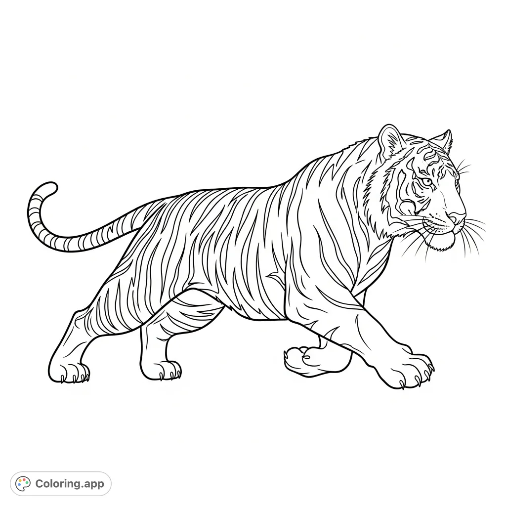 Dynamic Tiger Mid-Stride - Coloring.app