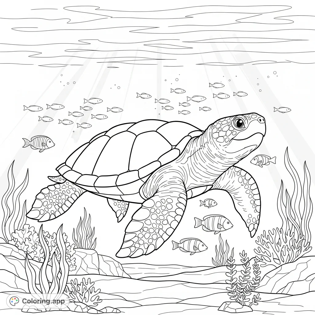 Happy Snapping Turtle Ocean - Coloring.app