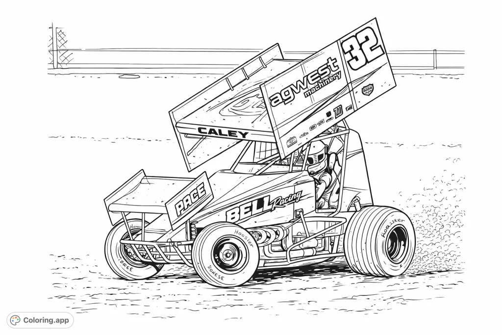 Sprint Car Dirt Track Racer - Coloring.app