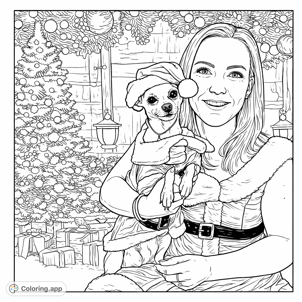 Festive Woman and Dog Duo - Coloring.app