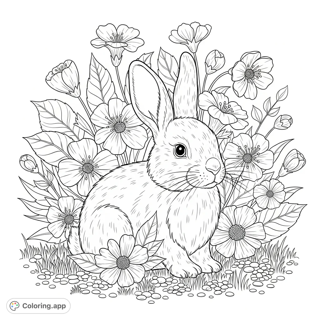 Bunny in Blossom Field - Coloring.app