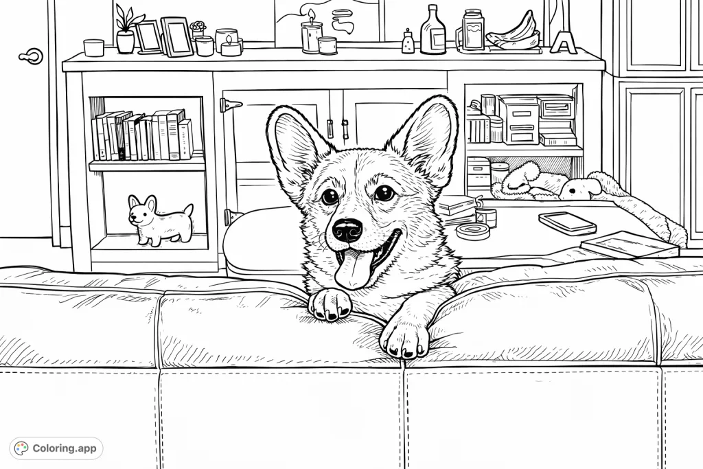 Happy Corgi Peeking Out - Coloring.app