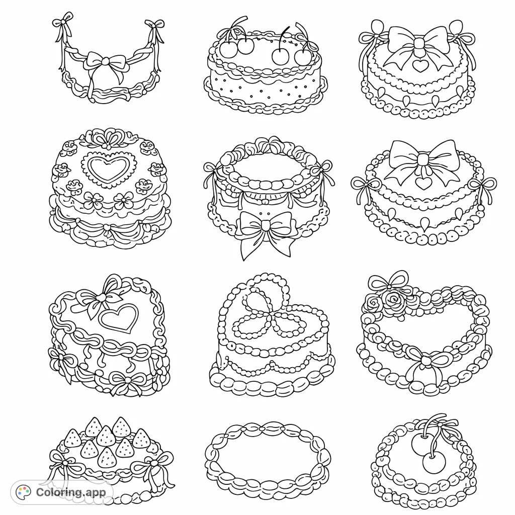 Decorative Sweet Cakes Assortment - Coloring.app
