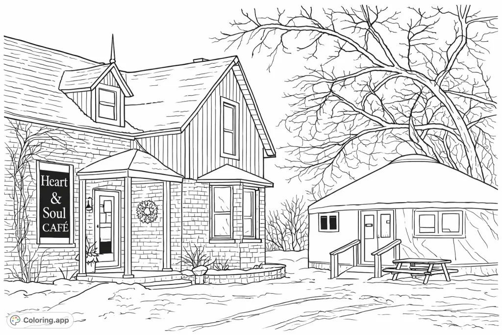 Winter Cafe and Yurt Scene - Coloring.app