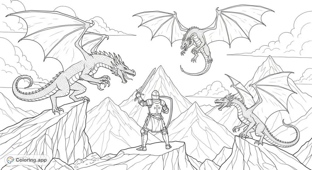 Knight vs Dragons Mountain Battle - Coloring.app