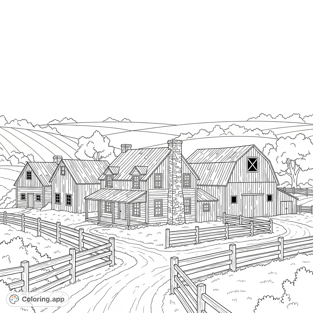 Rustic Country Farmhouses - Coloring.app