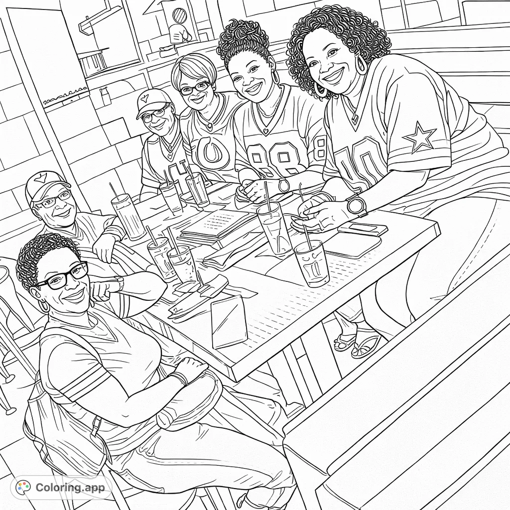 Friends Dining Together - Coloring.app