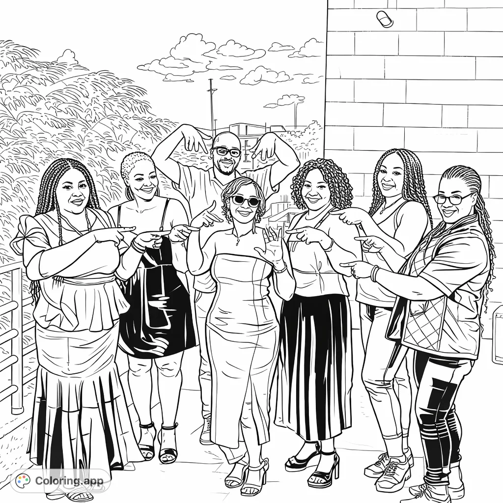 Outdoor Group Posing Fun - Coloring.app