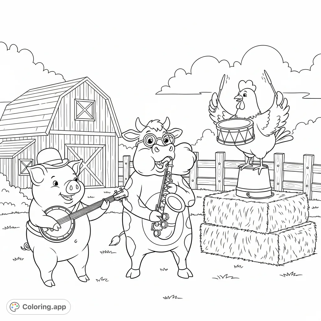 Barnyard Animal Concert - Coloring.app