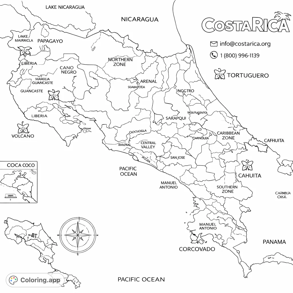 Costa Rica Detailed Map - Coloring.app
