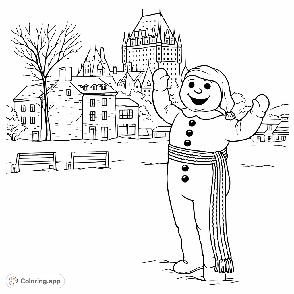 Festive Snowman Winter City - Coloring.app