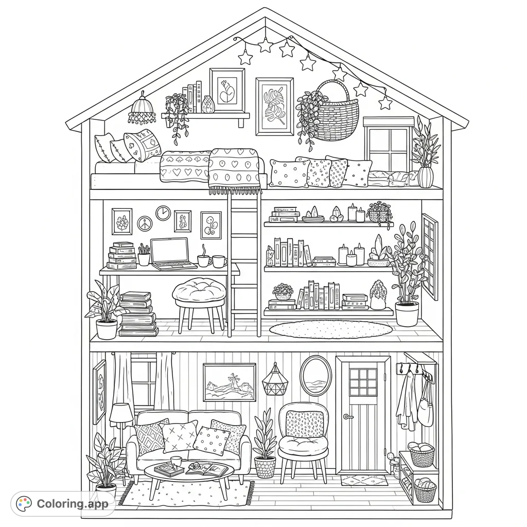 Cozy Miniature Three-Level Home - Coloring.app