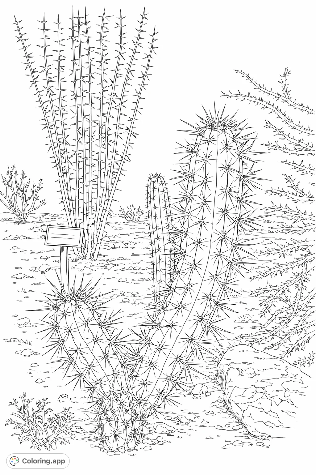 Desert Cactus Garden Scene - Coloring.app