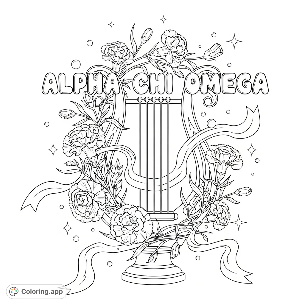 Alpha Chi Omega Lyre & Carnations - Coloring.app