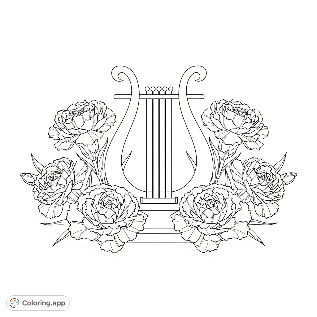Alpha Chi Omega Lyre Carnations - Coloring.app