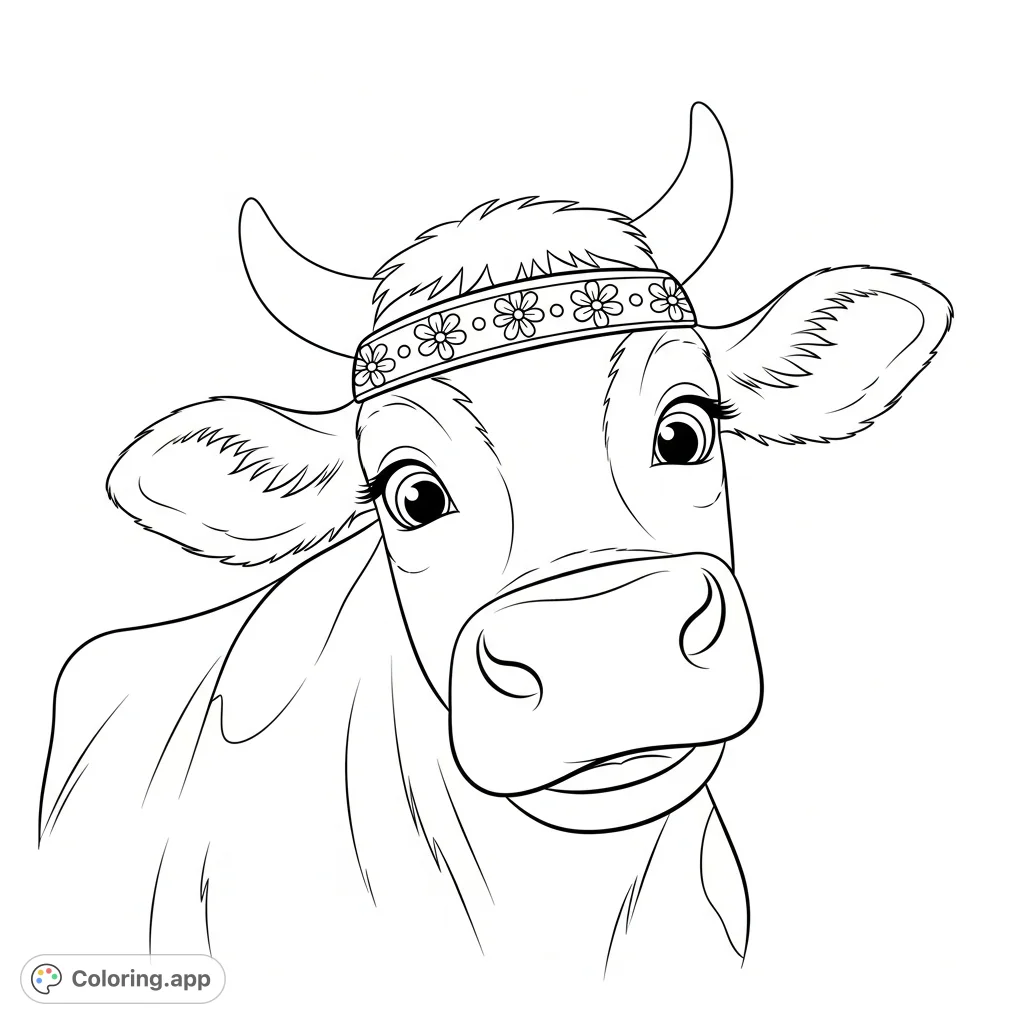 Happy Cow with Headband - Coloring.app