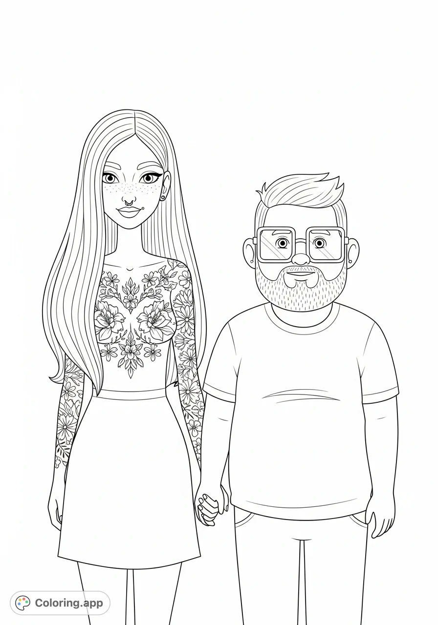 Sweet Couple Holding Hands - Coloring.app