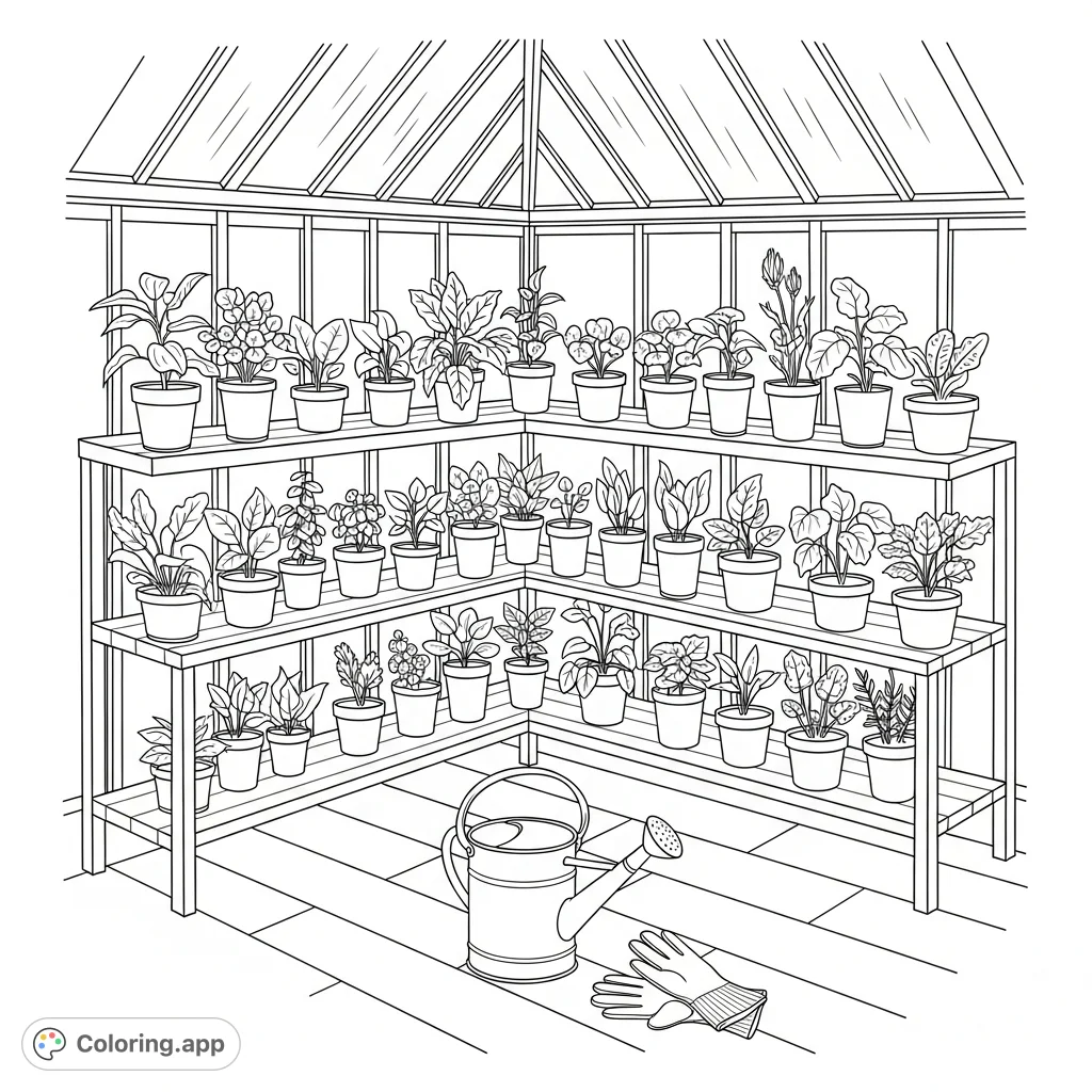 Cozy Greenhouse Corner Garden - Coloring.app