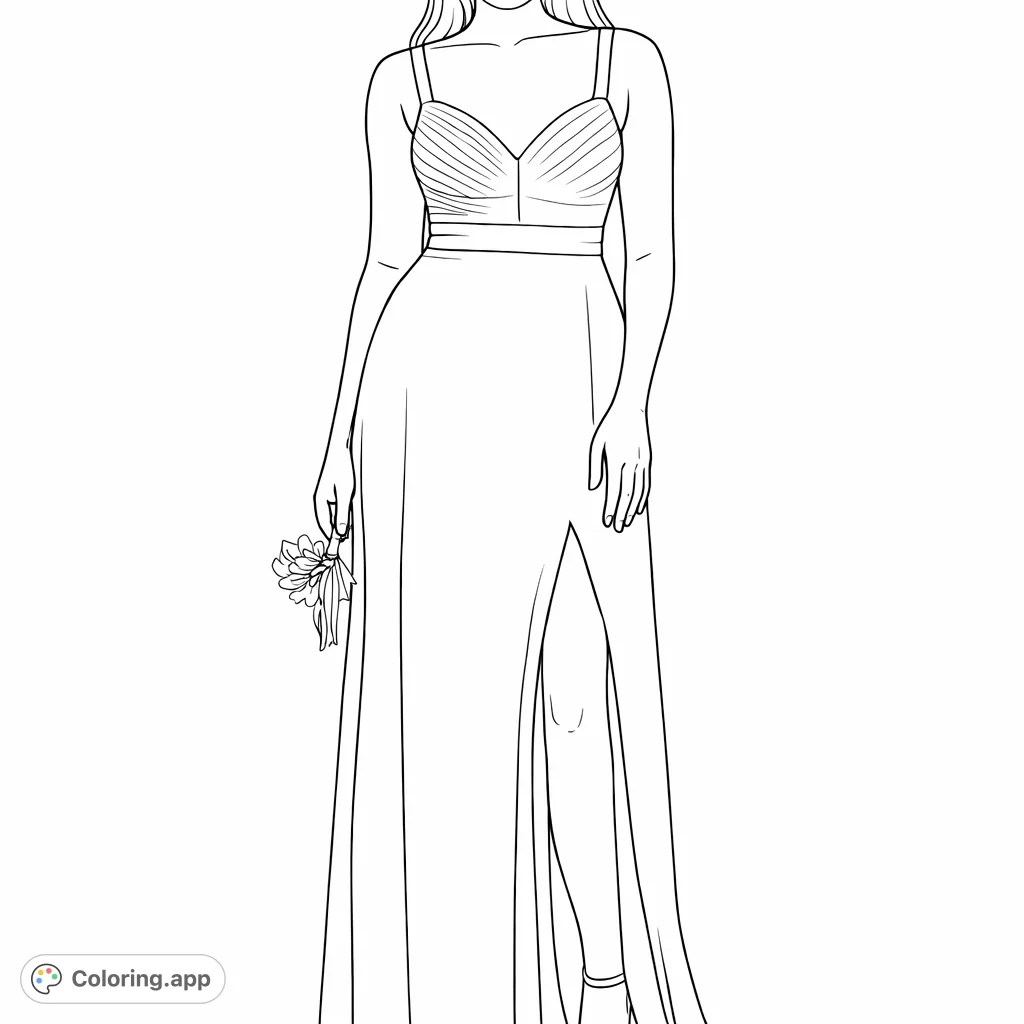 Elegant Pleated Gown - Coloring.app