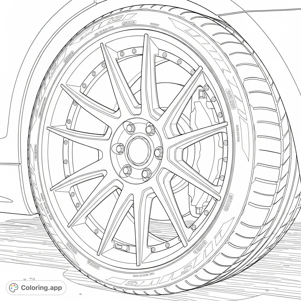 Intricate Car Wheel Design - Coloring.app