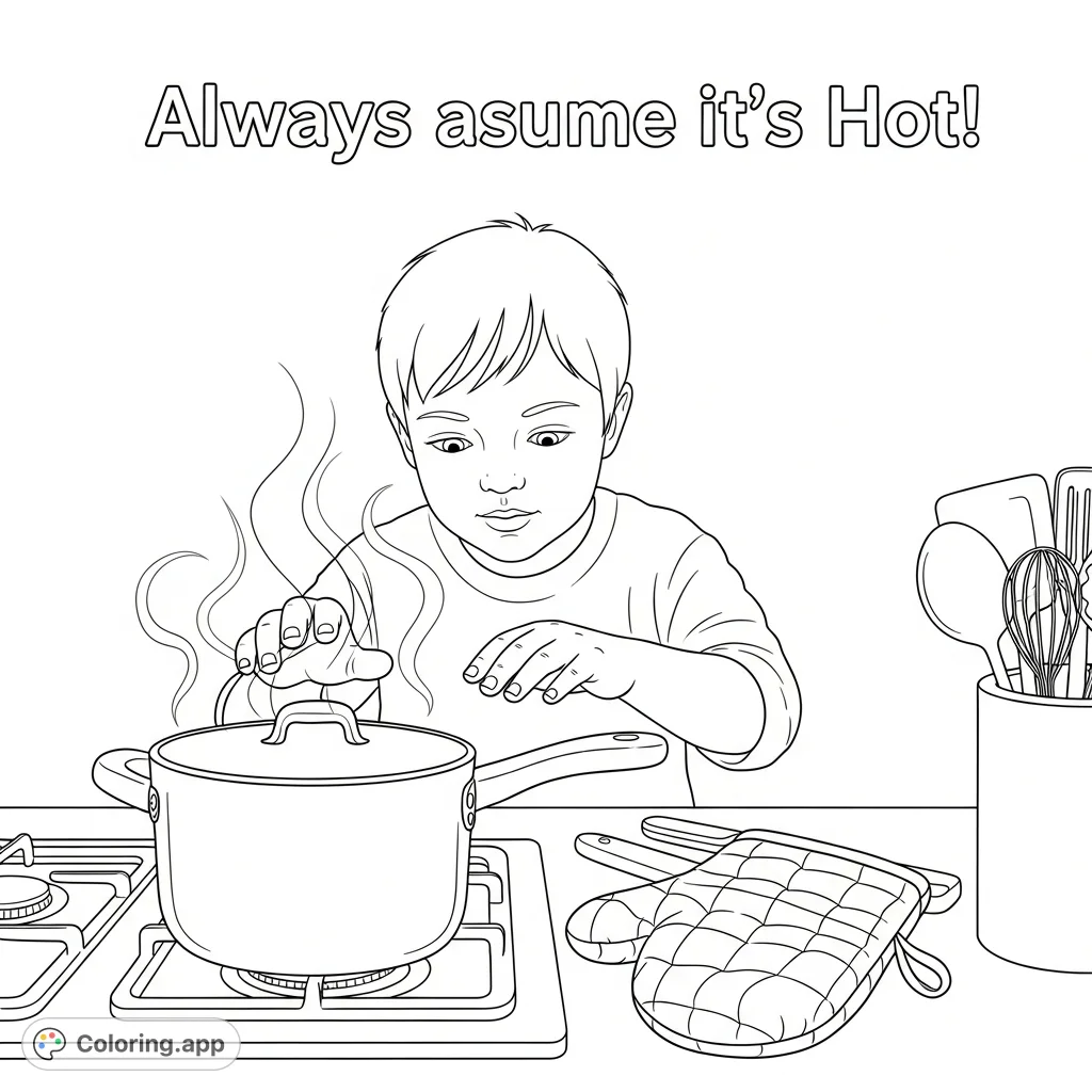 Kitchen Safety Precaution - Coloring.app