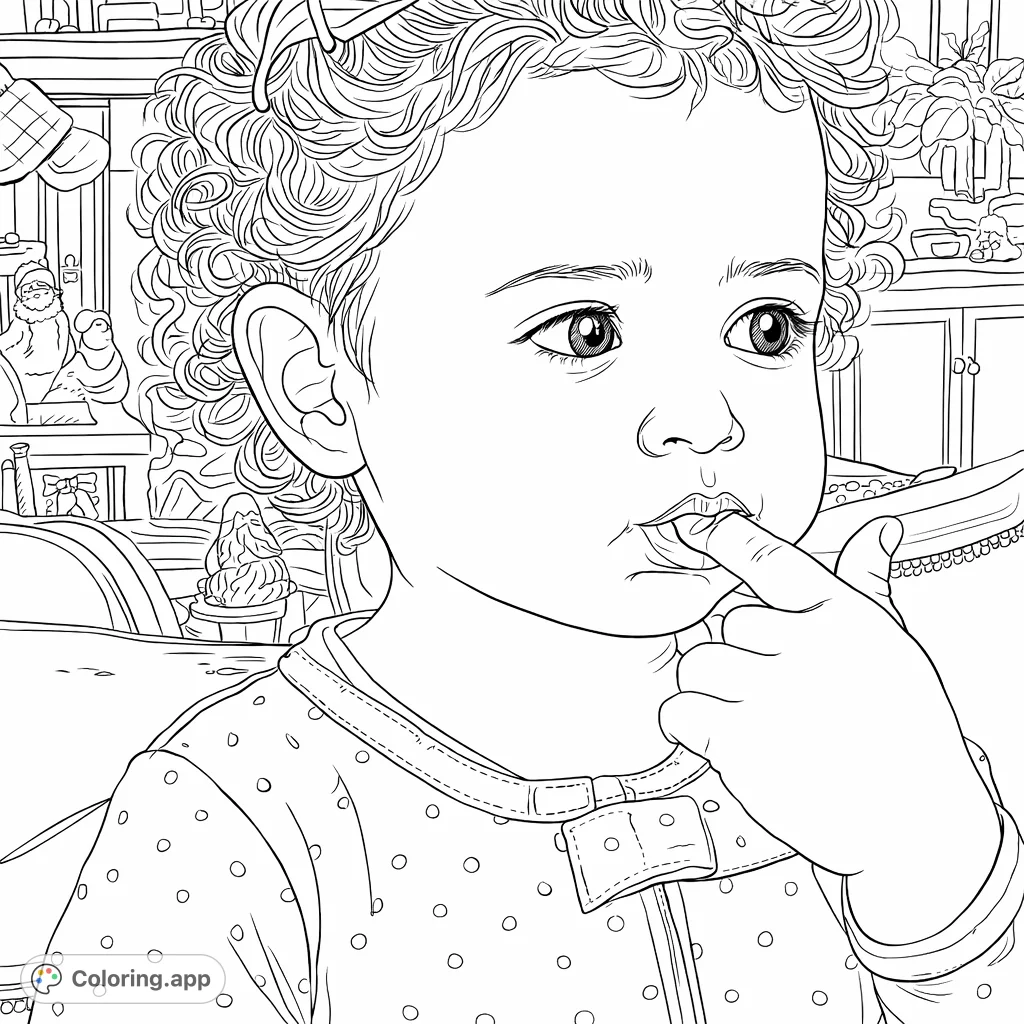 Cute Toddler's Thoughtful Moment - Coloring.app