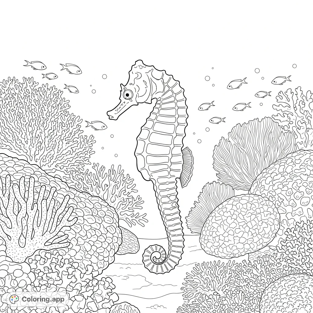 Seahorse Amidst Coral Reef - Coloring.app