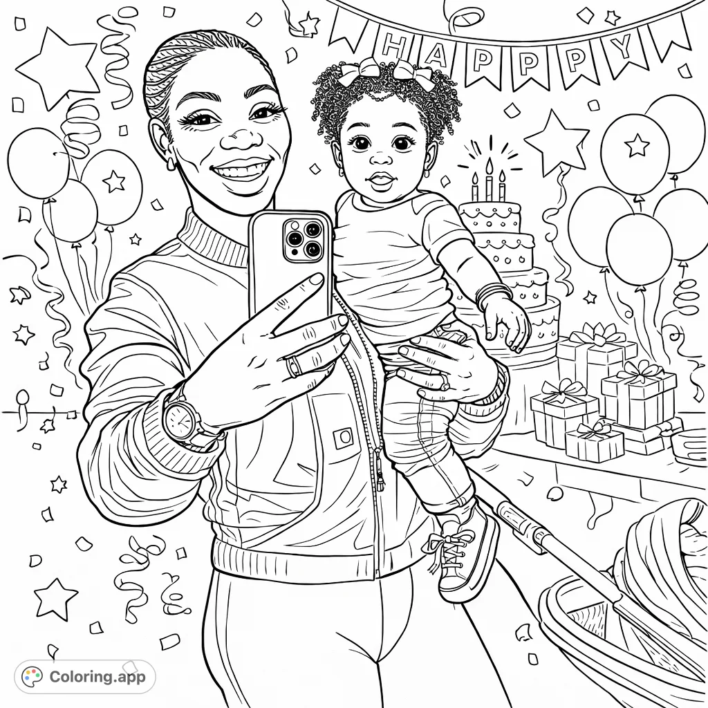 Mom and Baby Birthday Selfie - Coloring.app