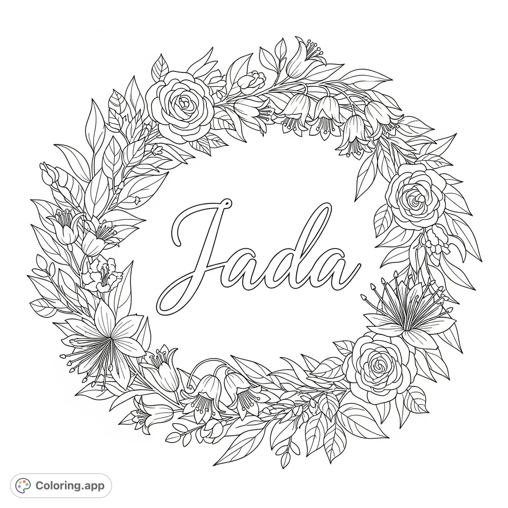 Jada Floral Name Border - Coloring.app