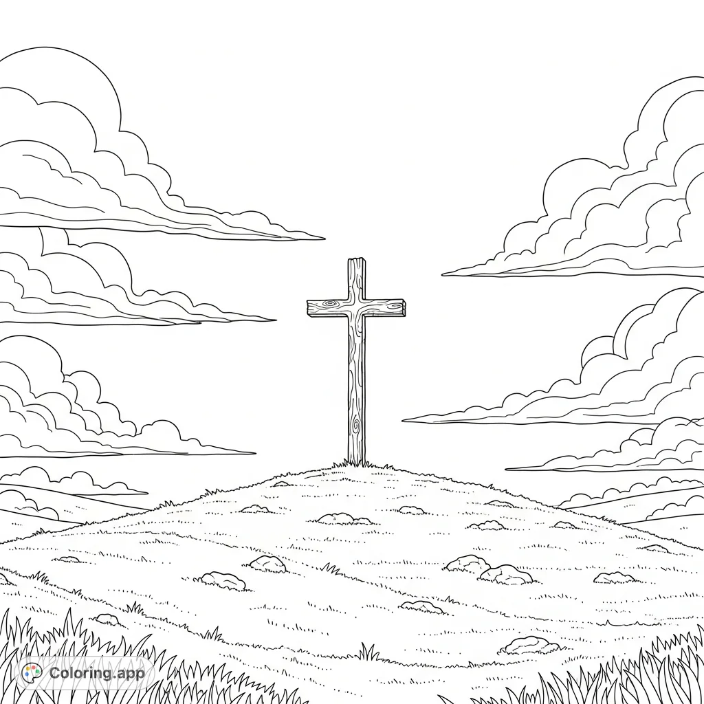 Hilltop Cross Serenity - Coloring.app