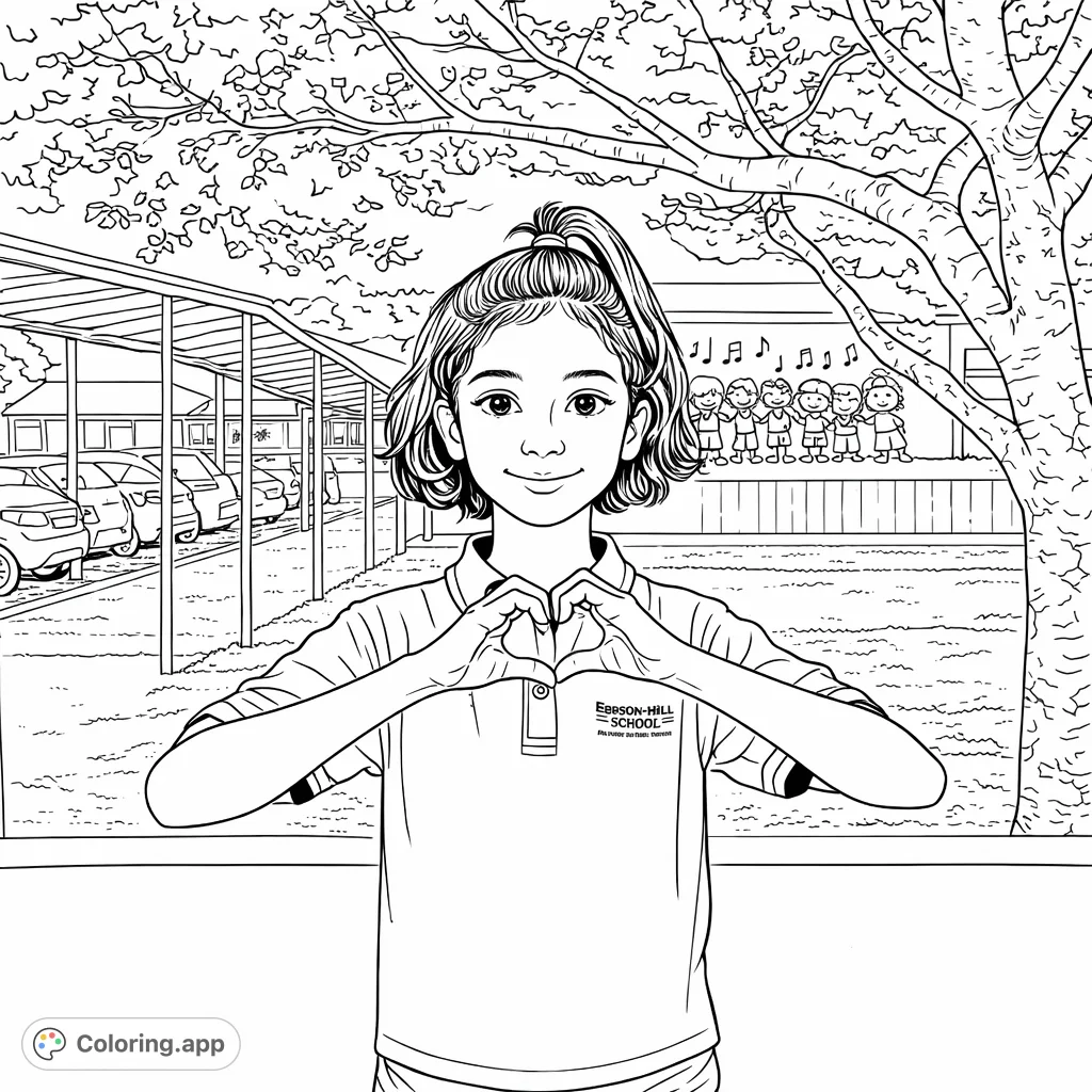 Girl with Heart Hands - Coloring.app