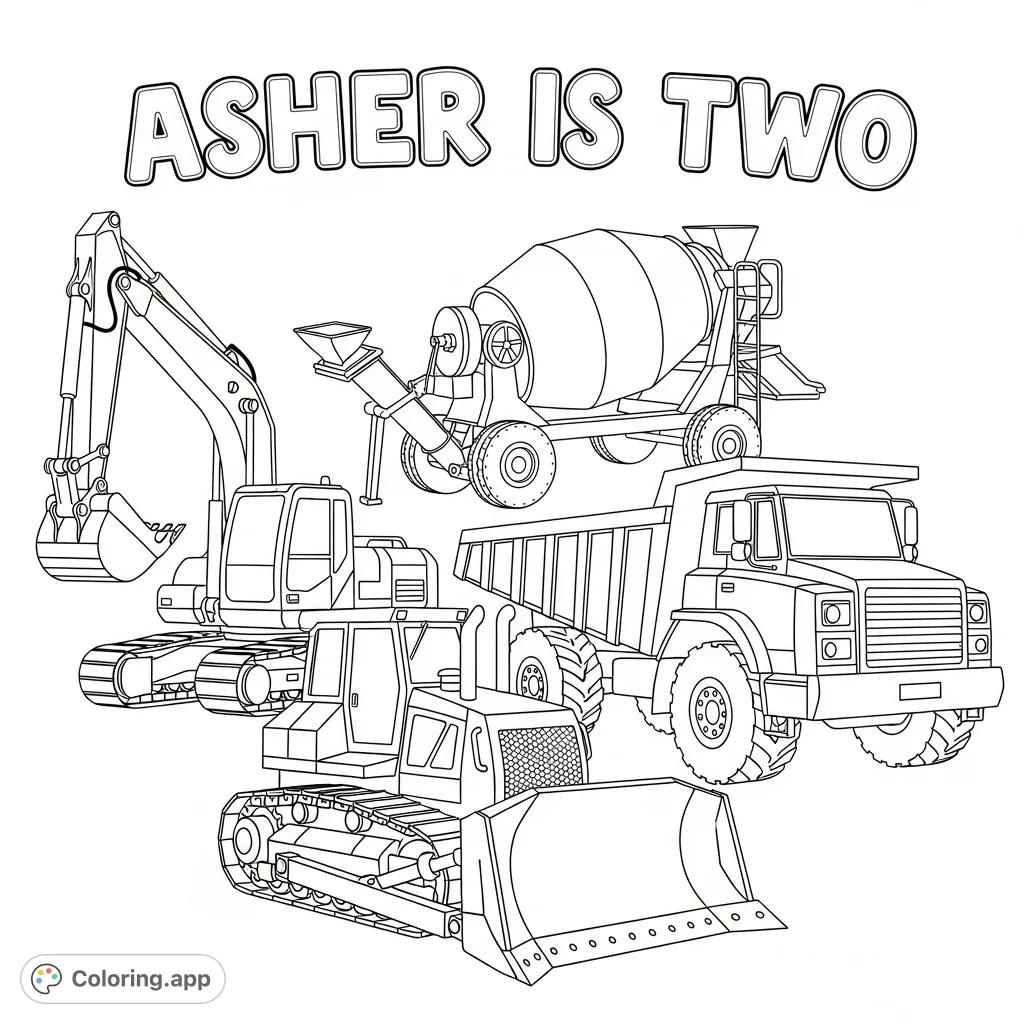 Asher's Construction Birthday - Coloring.app