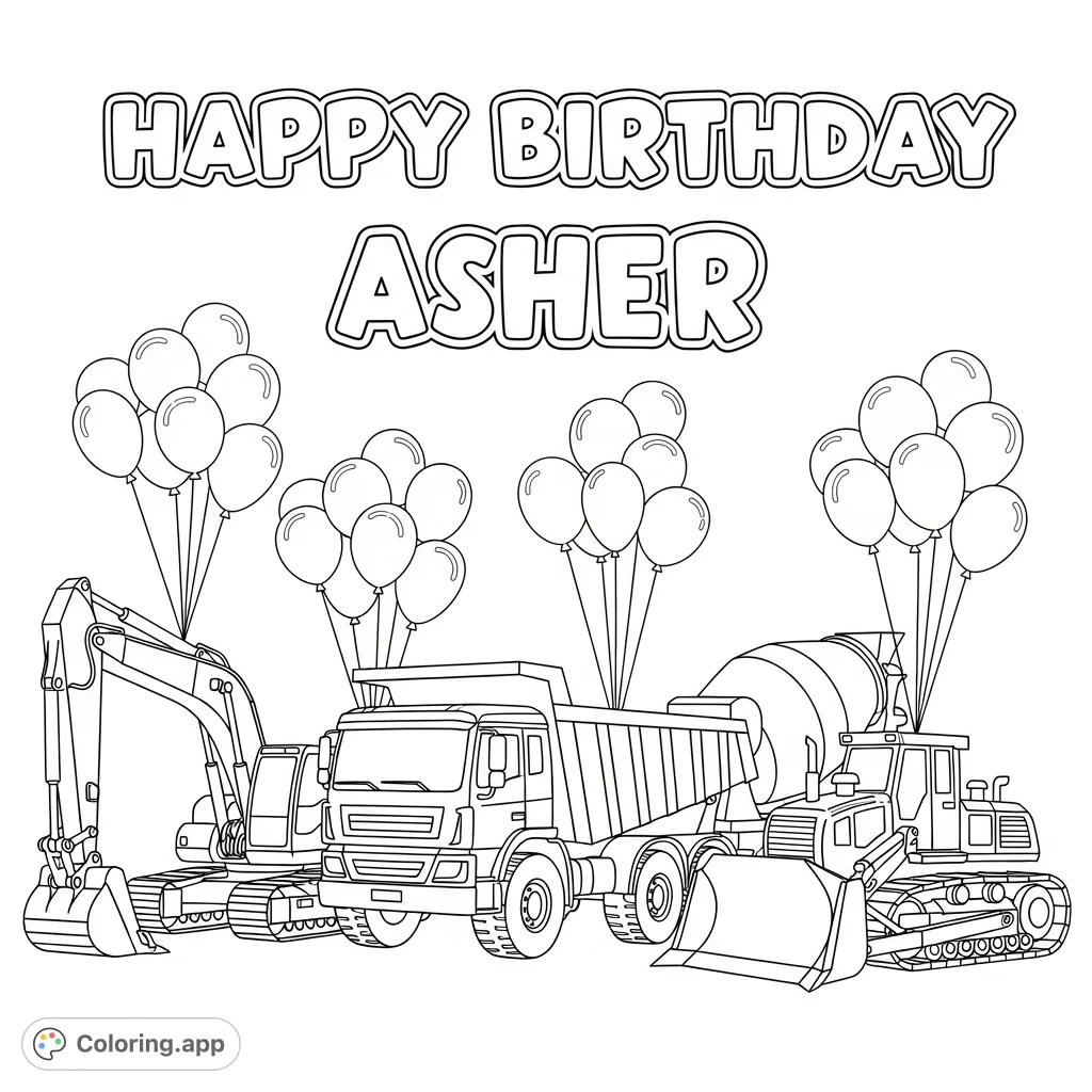 Construction Trucks Birthday Celebration - Coloring.app