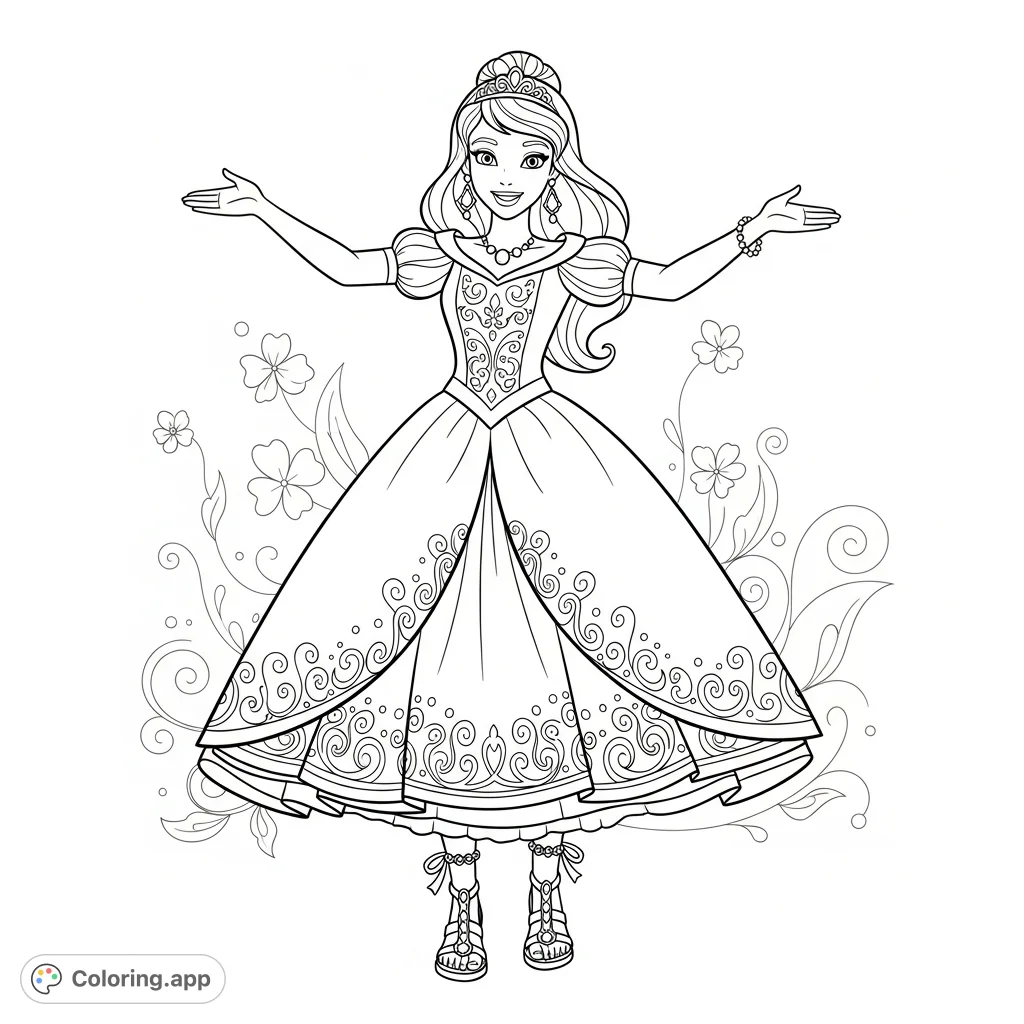 Happy Princess Welcoming Pose - Coloring.app