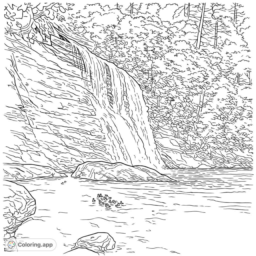 Serene Forest Waterfall - Coloring.app