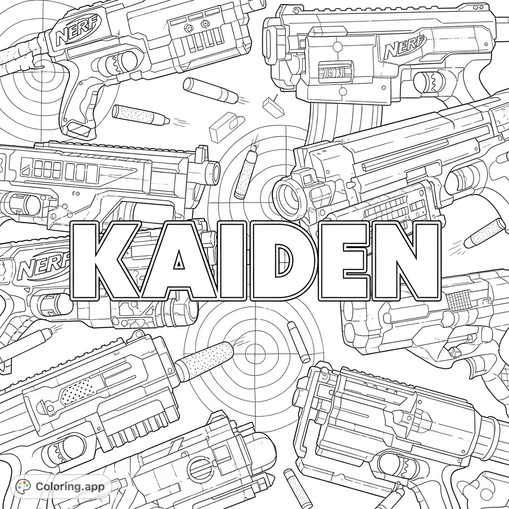 Kaiden's Nerf Blaster Battle - Coloring.app