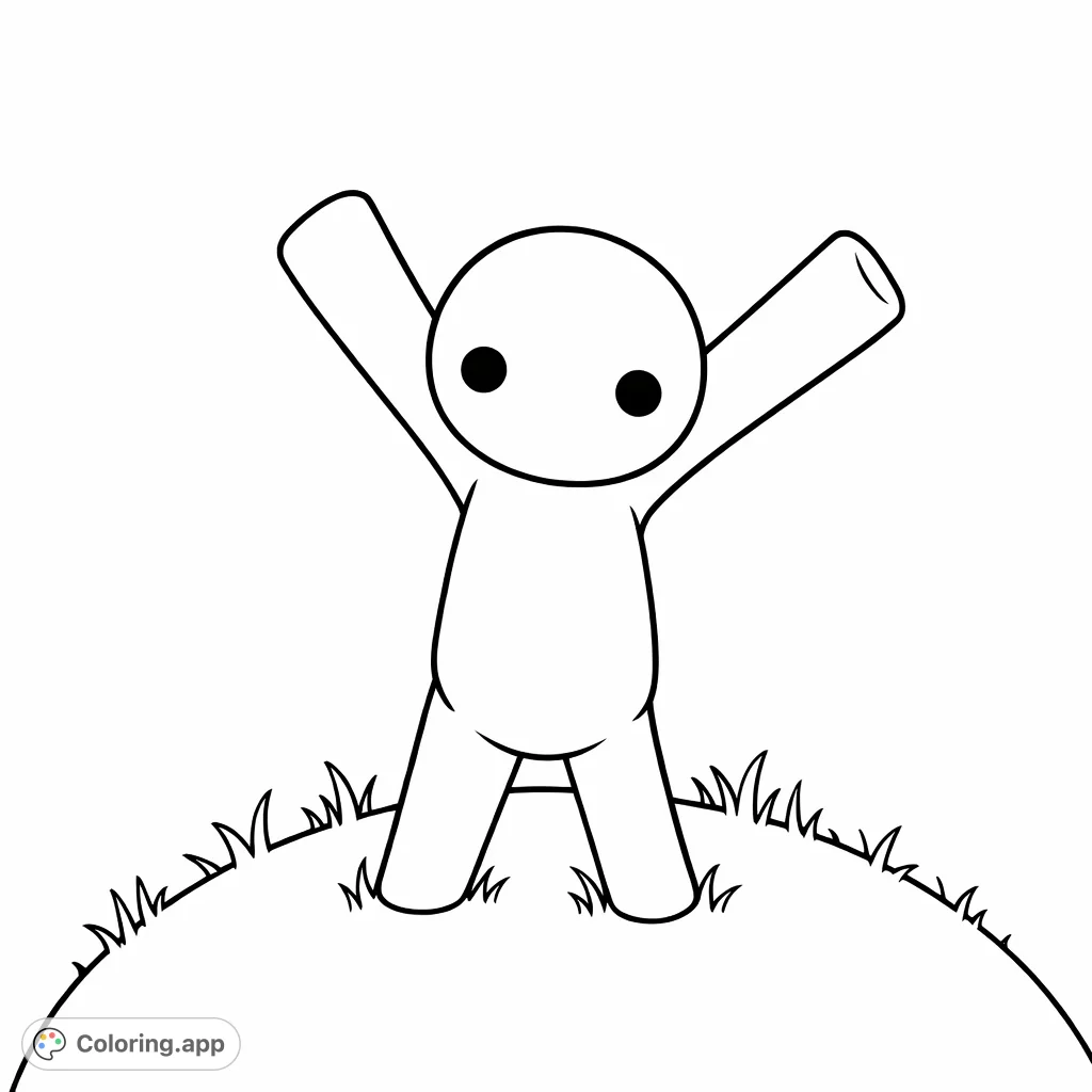 Joyful Blob Character on Hill - Coloring.app